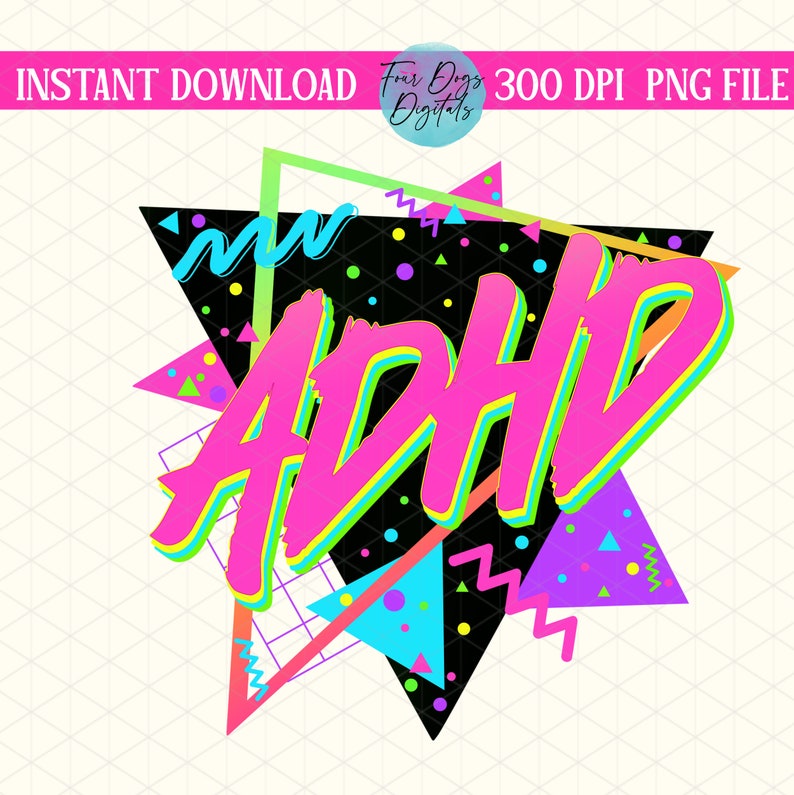 ADHD Png, 90's Retro ADHD Png, Mental Health PNG, Mental Health ...