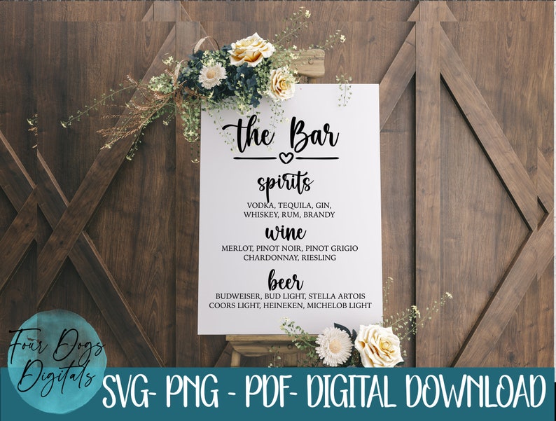 Bar Menu Svg Wedding Svg Reception Bar Svg Wedding Sign - Etsy Finland