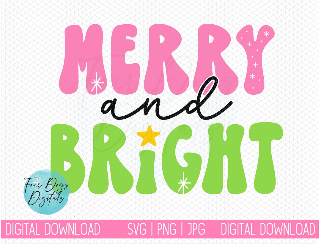 Merry and Bright SVG, Christmas Svg, Pink Christmas Png Svg, Retro ...