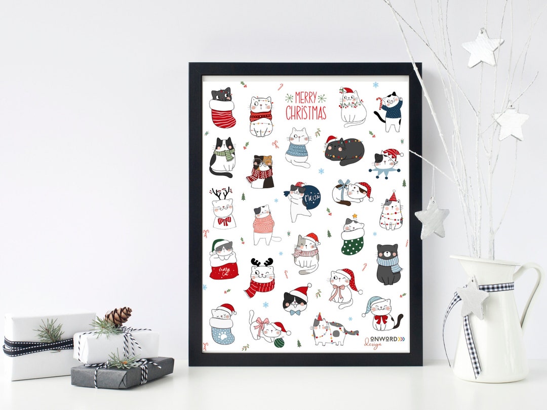 Christmas Cat Stickers | Christmas Stickers Sheet | Cat Lover Gift ...