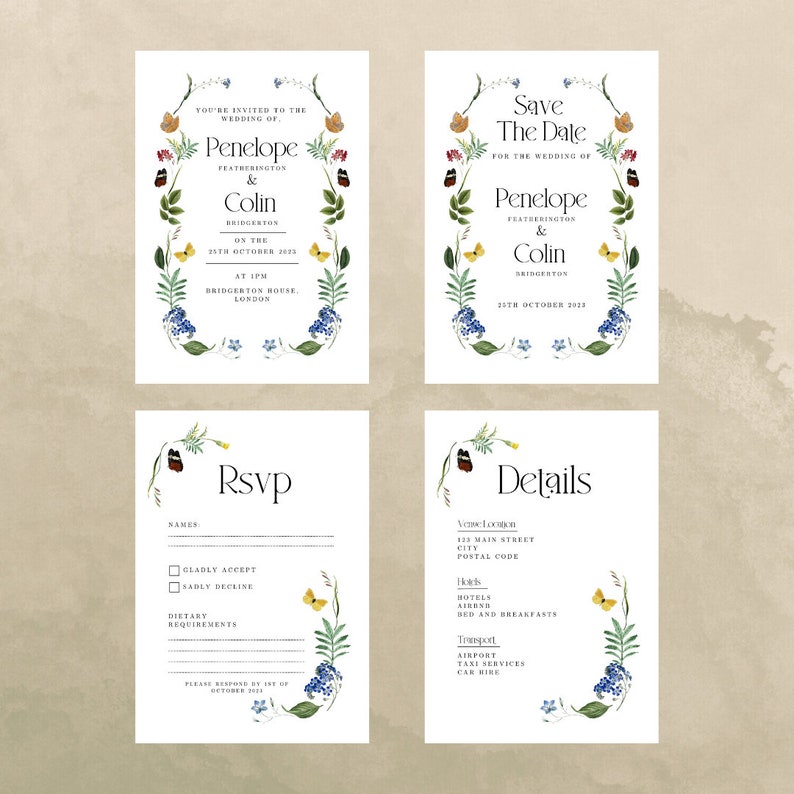 Vintage Cottagecore Invitation Printable Template, Editable Wedding ...