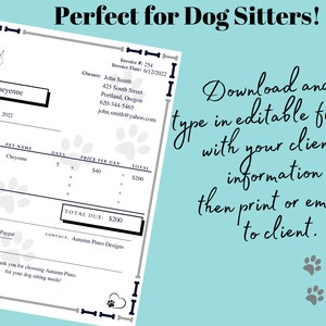 Printable Dog Sitting Invoice Editable Template - Etsy