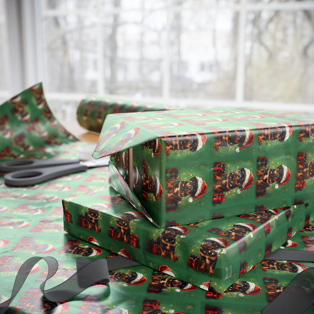 Rottweiler Puppy Christmas Gift Wrap. Holiday Gift Wrap, Dog Lover ...