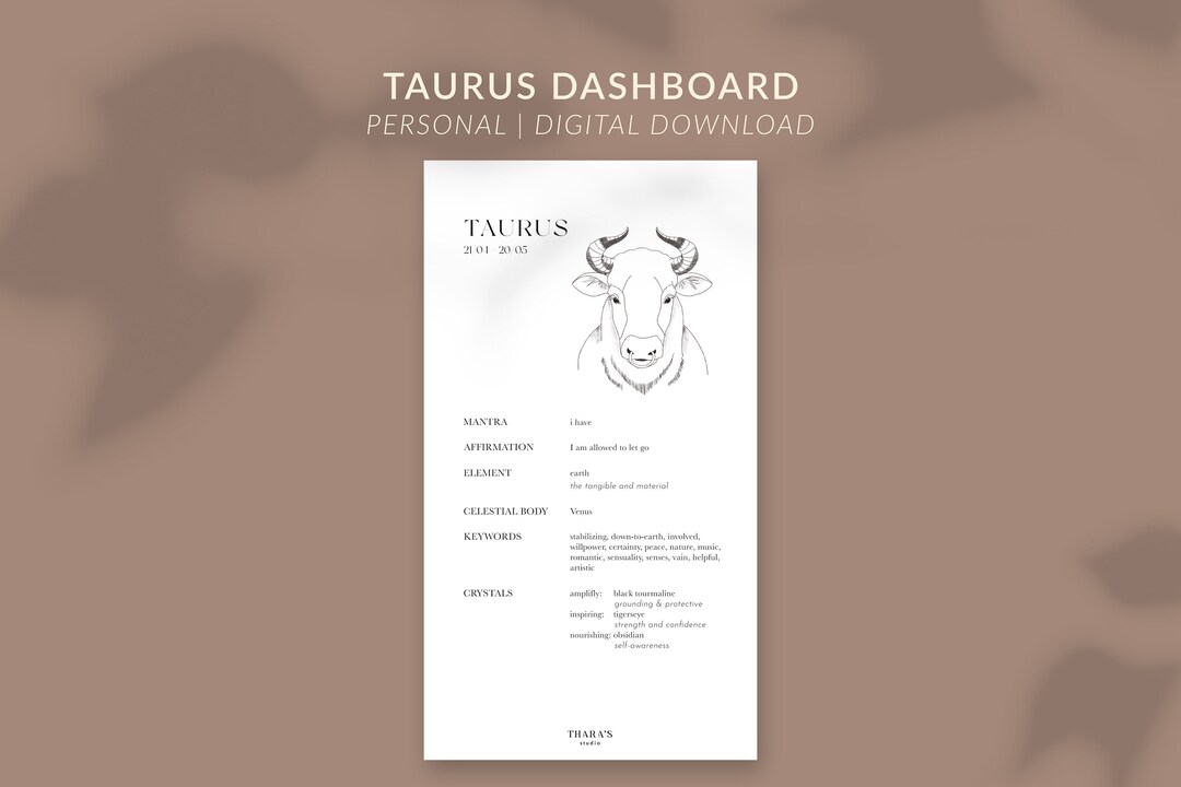 Taurus Zodiac Sign Astrology Planner Personal Size Dashboard PDF Chic ...