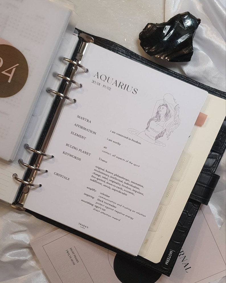 Aquarius Zodiac Sign Astrology Planner Dashboard PDF A5 Size Chic ...