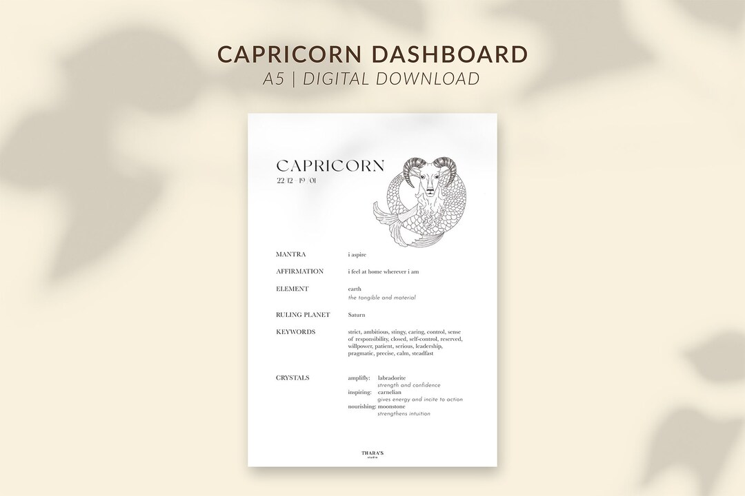 Capricorn Sign Astrology Planner Dashboard PDF A5 Size Chic, Classy and ...