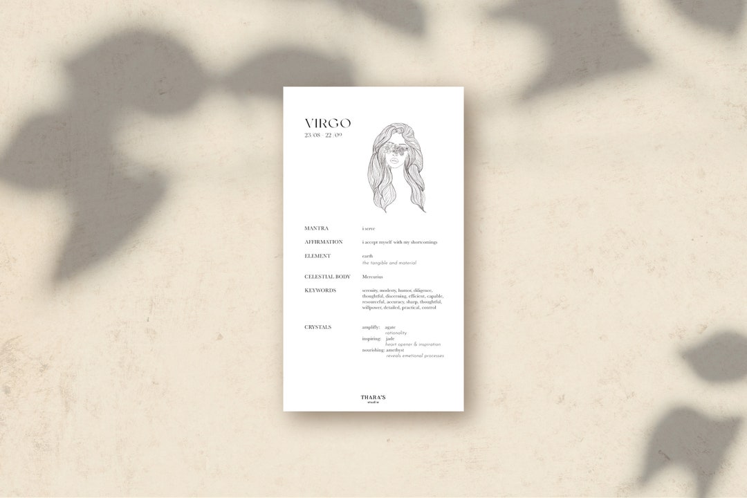 Virgo Zodiac Sign Astrology Printable PDF Dashboard Personal Size Chic ...