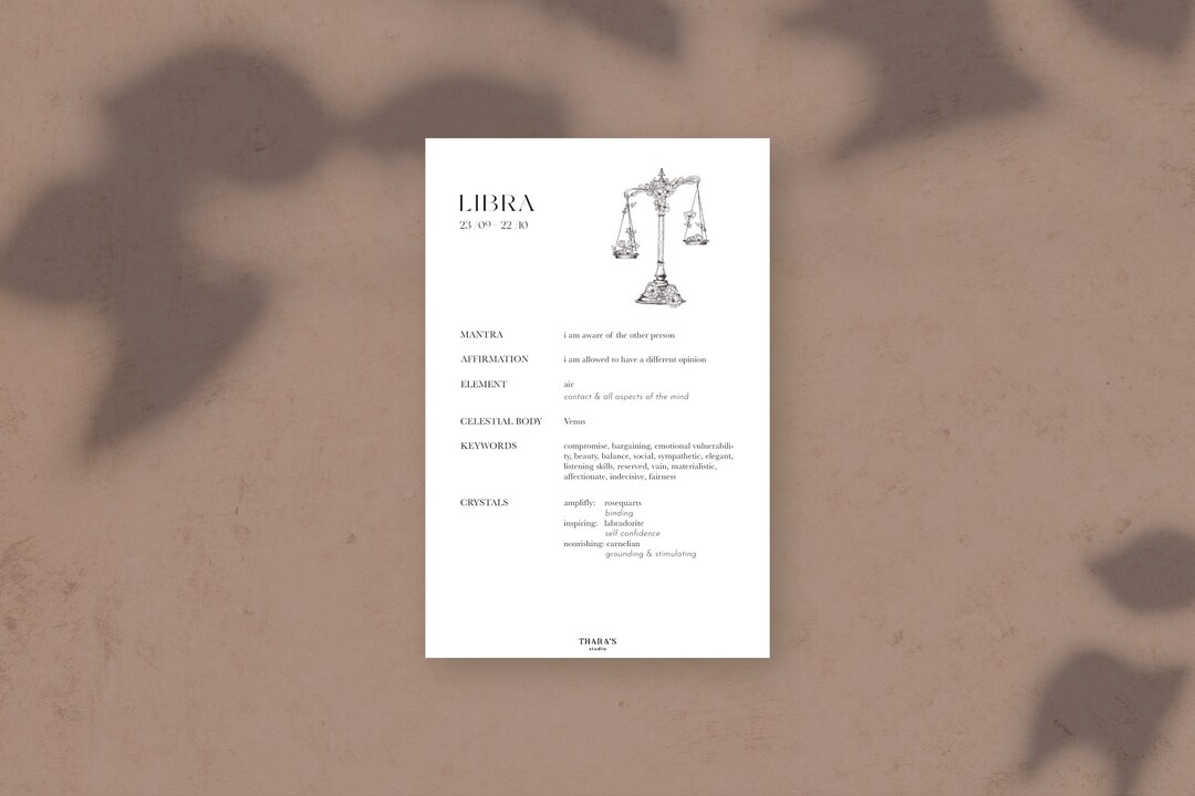 Libra Zodiac Sign Astrology Printable PDF Dashboard Happy Planner Mini ...