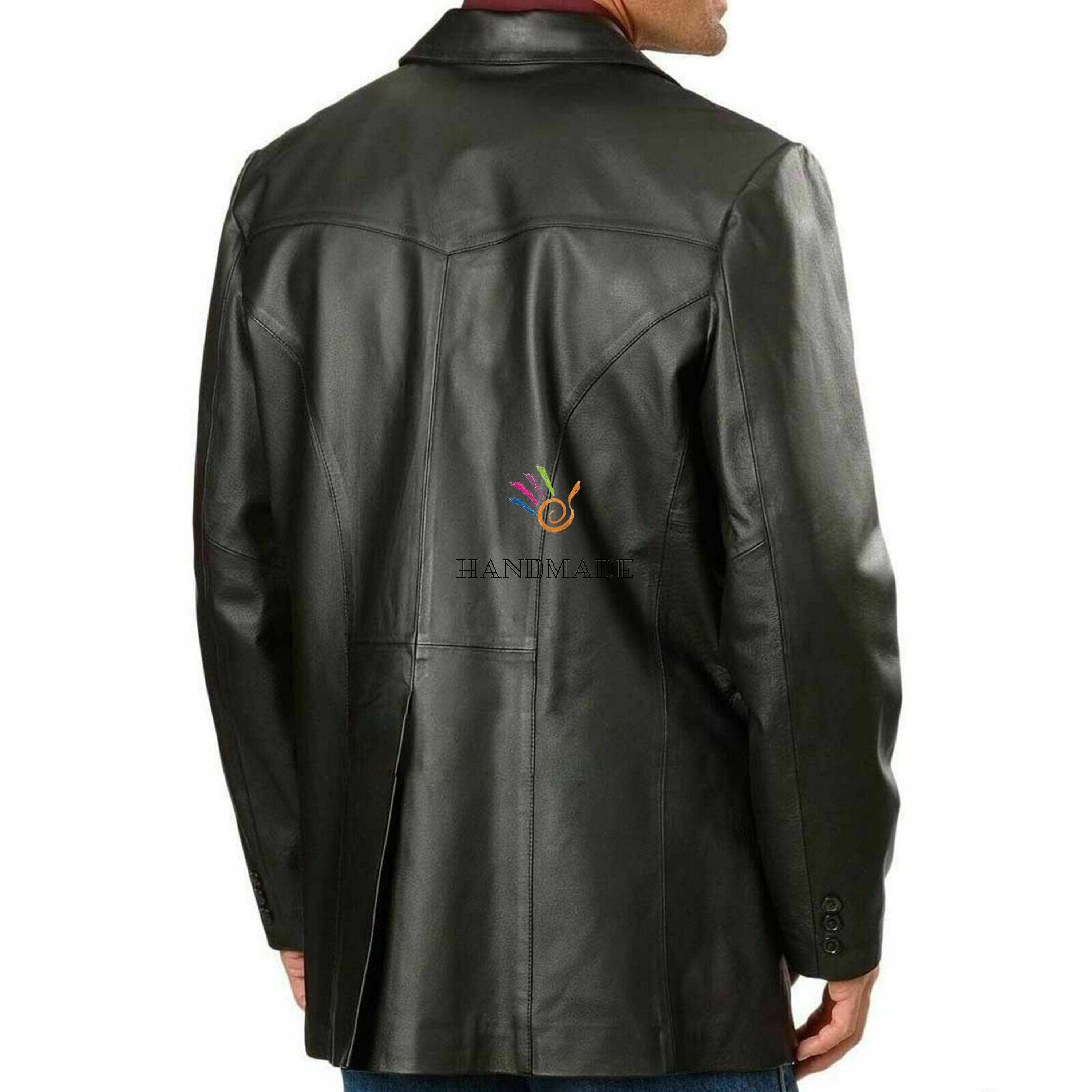 Brand New Men's Genuine Soft Lambskin Leather Blazer Jacket Two Button ...