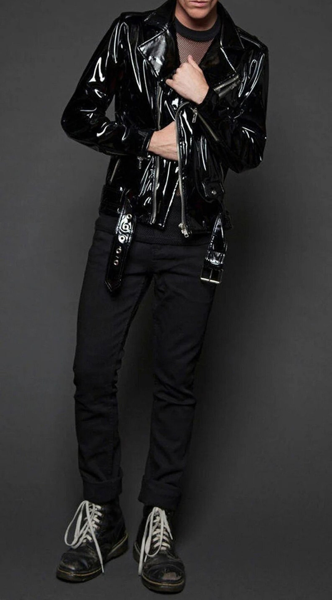 Men's Black PVC Vinyl Moto Jacket: Handmade Gothic Punk Style - Etsy