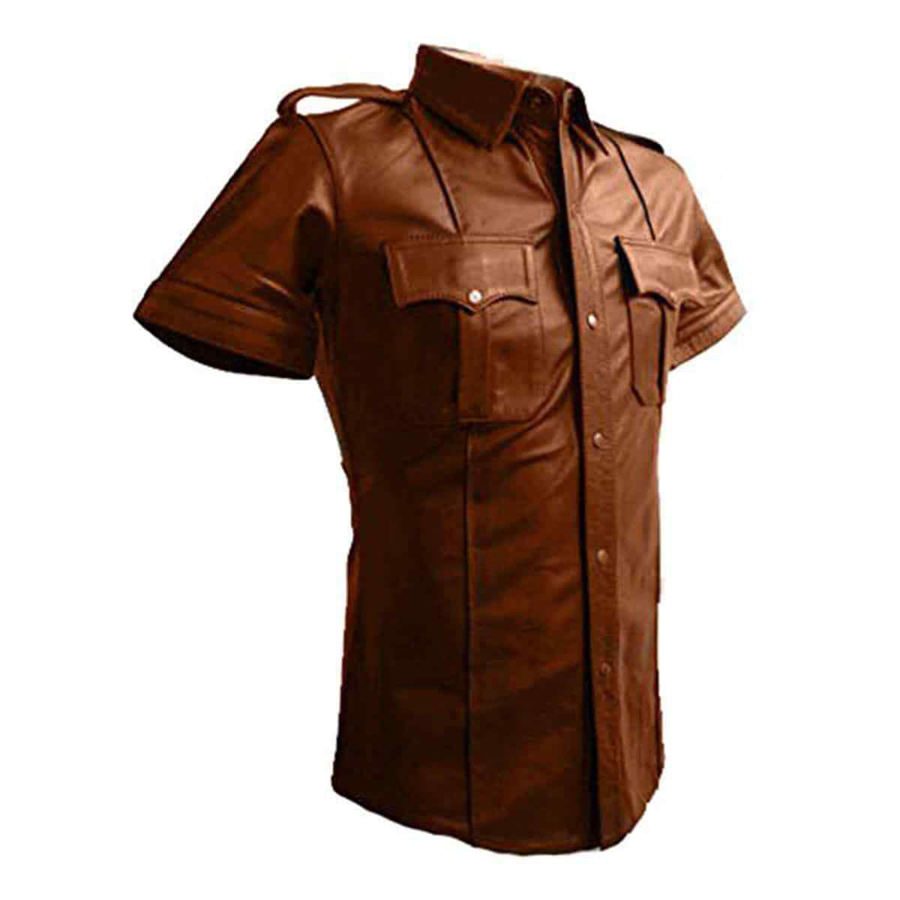 Men's Black Real Sheep Leather Cop Military Style Shirt Bluf Snaps ...