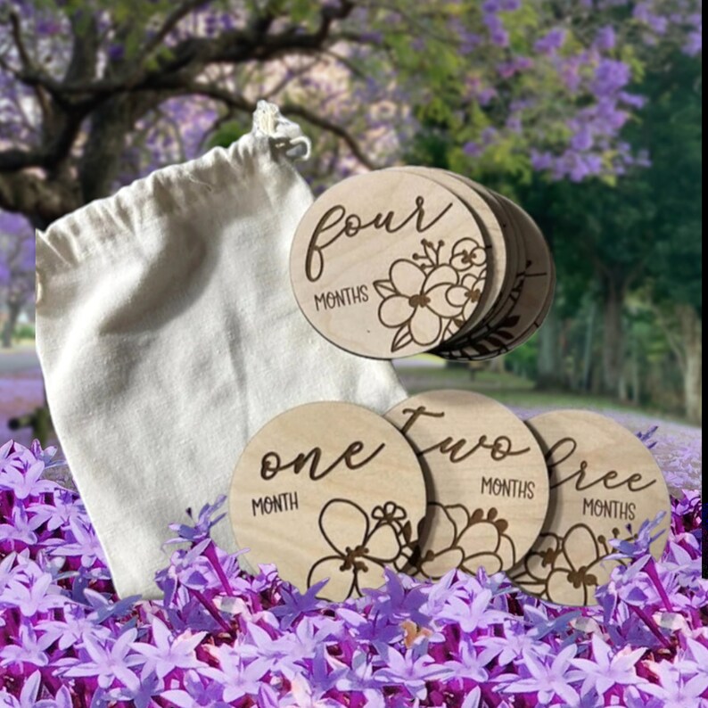 Baby Milestone Markers Floral Baby Monthly Milestone Discs Wood ...