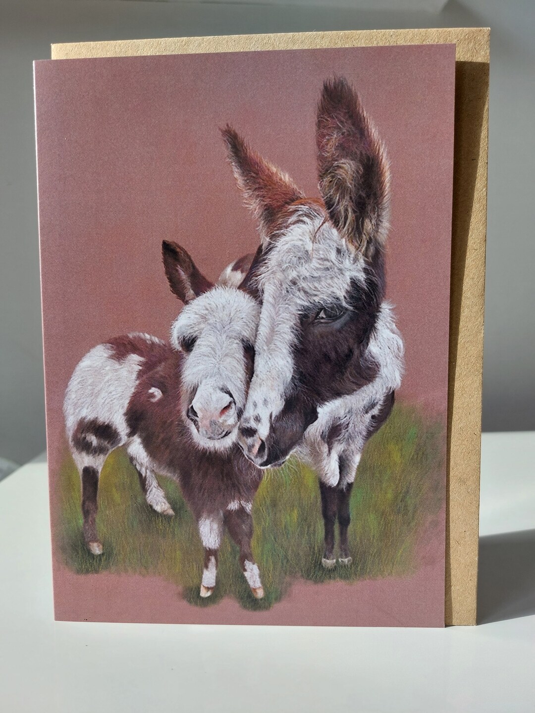 Cute Donkey Greeting Card, Mother and Foal Face Cuddling - Etsy