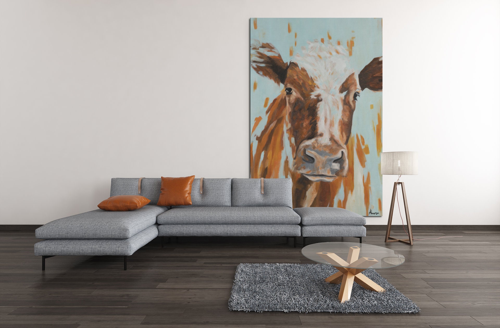 Original Cow Painting by Aharon Vaknin Art, Colourful Animal ,farmhouse ...