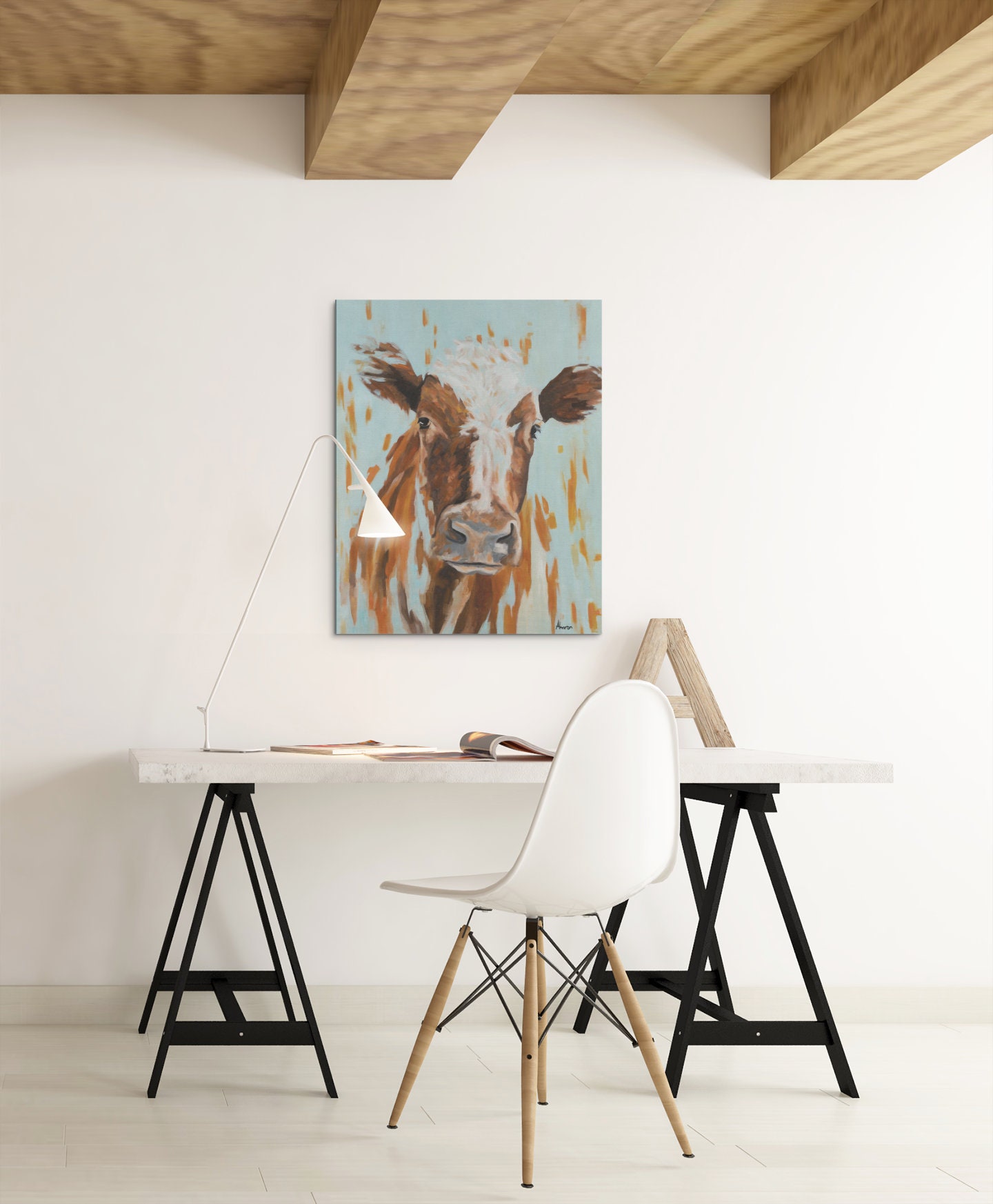 Original Cow Painting by Aharon Vaknin Art, Colourful Animal ,farmhouse ...