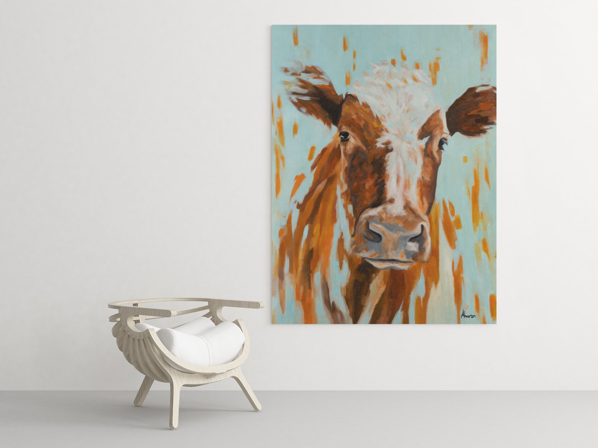 Original Cow Painting by Aharon Vaknin Art, Colourful Animal ,farmhouse ...