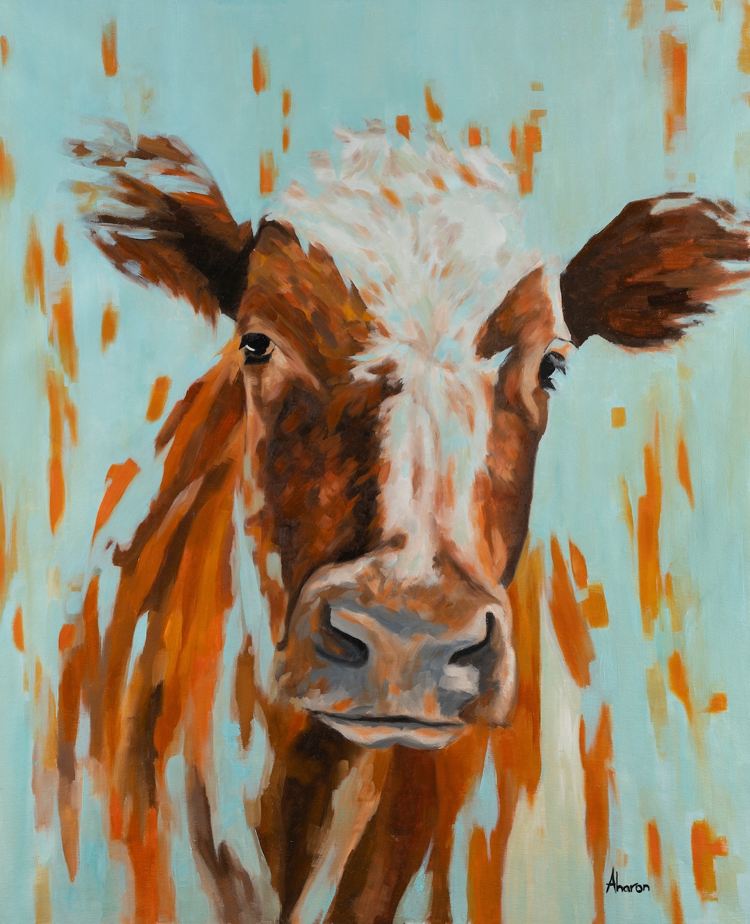 Original Cow Painting by Aharon Vaknin Art, Colourful Animal ,farmhouse ...