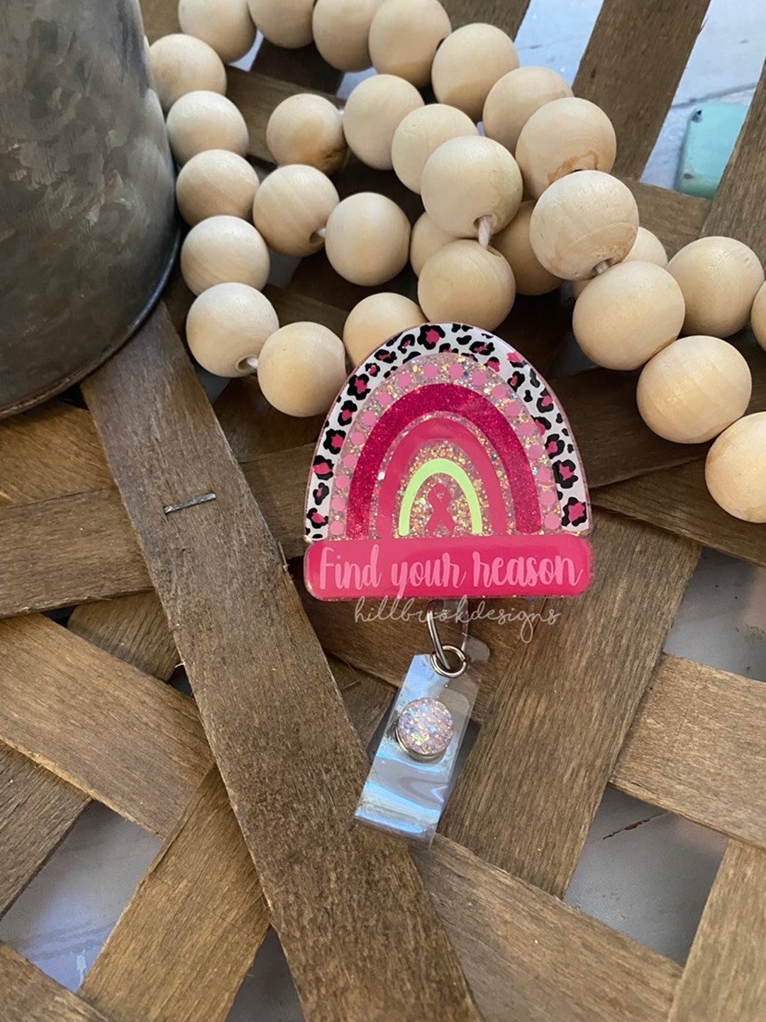 Breast Cancer Awareness Boho Rainbow Badge Reel Mammography Badge Reel ...