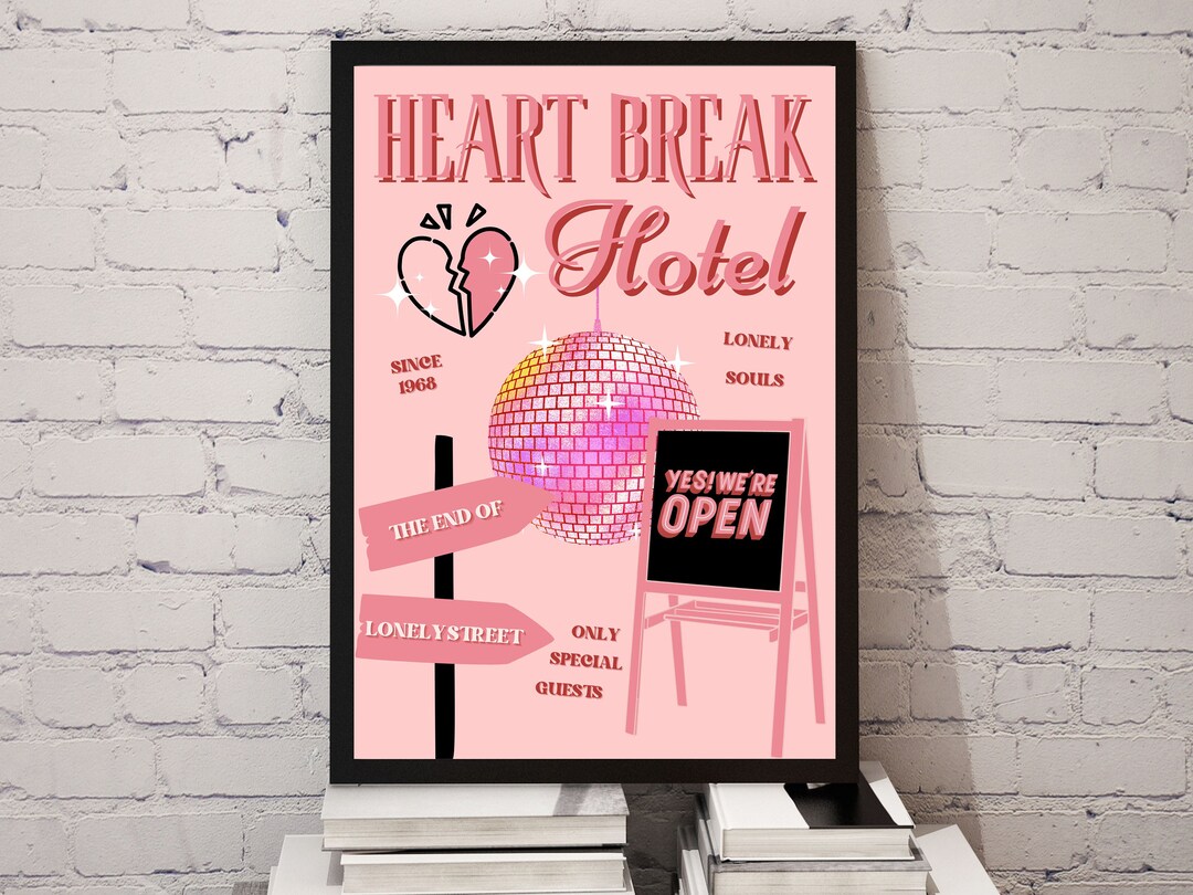 Retro Trendy Aesthetic Preppy Wall Art, 70s Heartbreak Hotel Wall Print ...