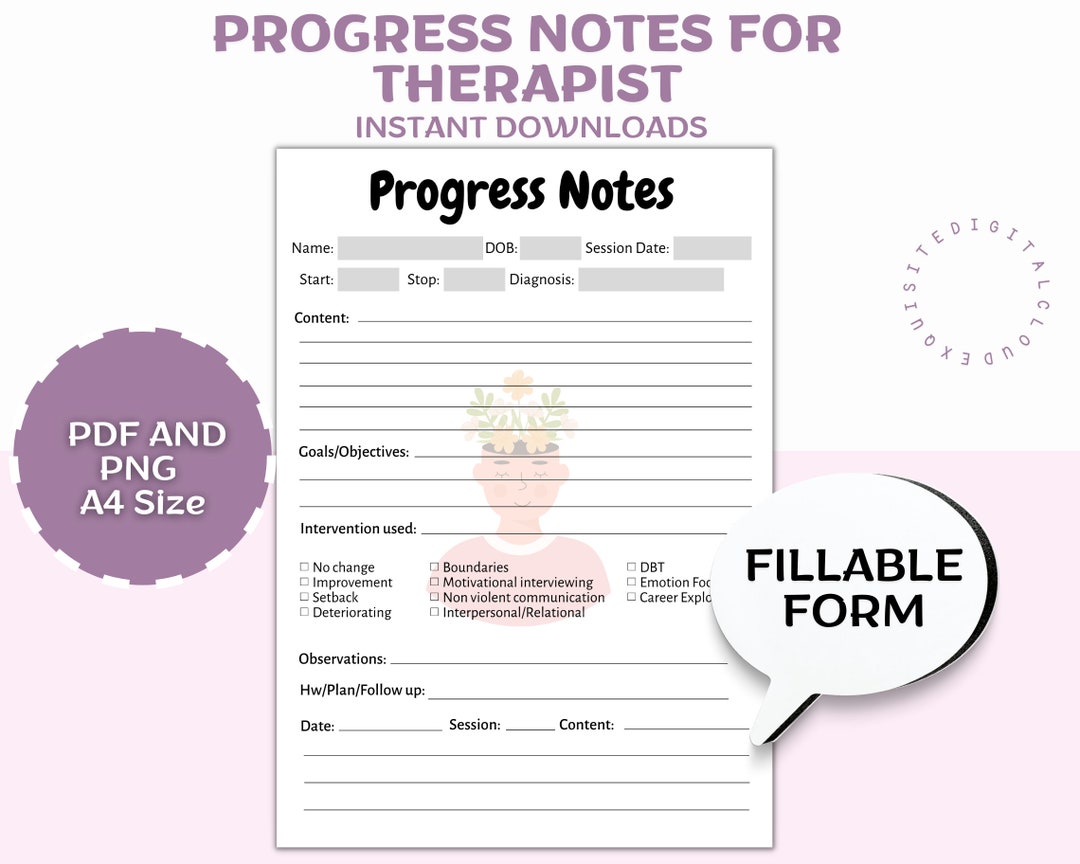 Progress Notes for Therapist Progress Notes Template Fillable Editable ...