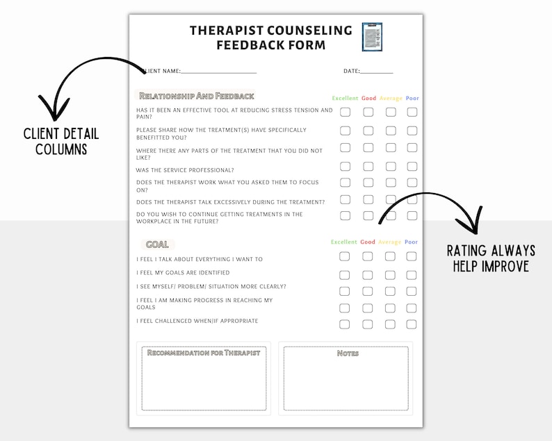Therapist Feedback Form Counseling Forms Client Forms - Etsy