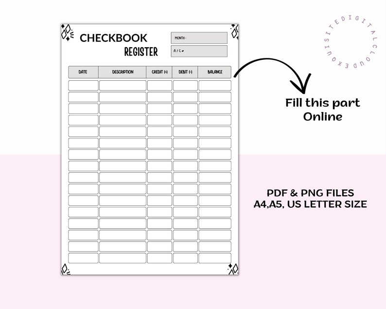 Checkbook Register Template Transaction Register Printable Checkbook ...