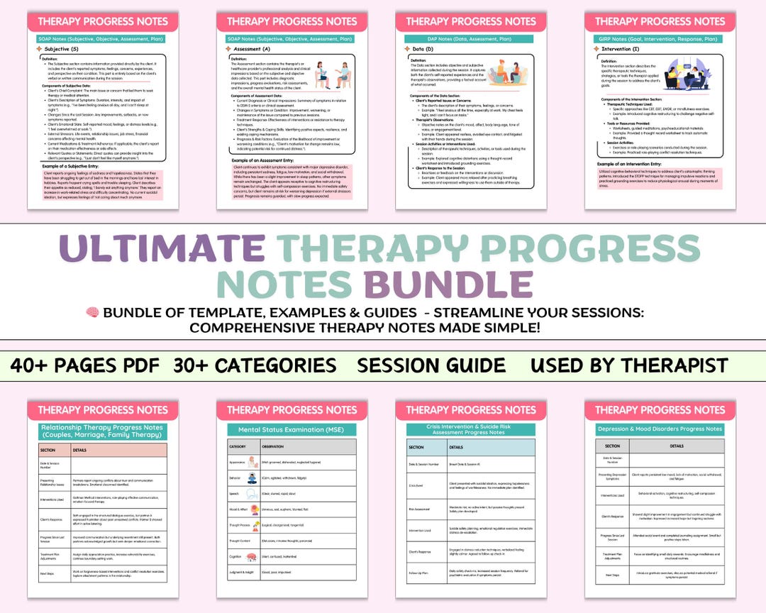 Therapy Progress Notes Guide: Clinical Documentation Tool (PDF & PNG ...