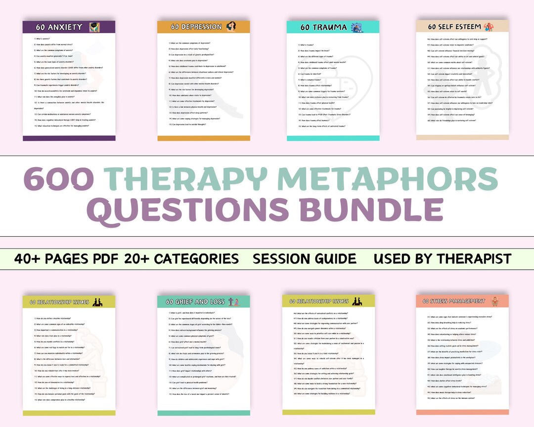 600 Therapy Metaphors Bundle | Therapy Interventions Therapy Cheat ...