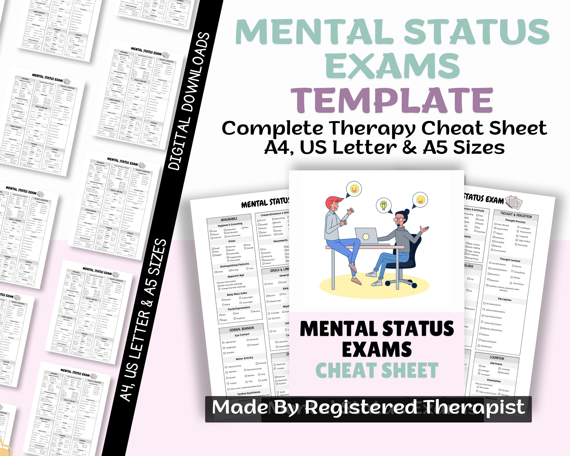 Mental Status Exams, MSE Cheat Sheet, Mental Health Form, Therapy Cheat ...