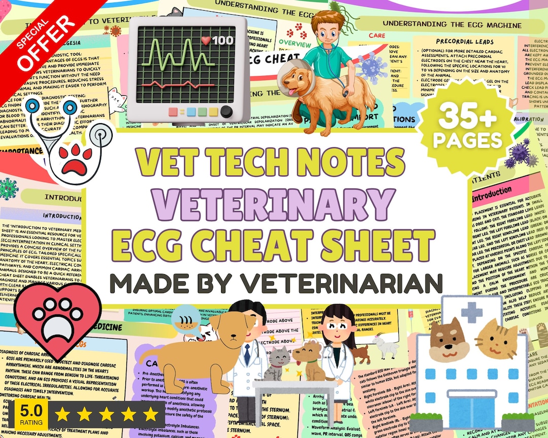 ADVANCE Vet Med ECG Cheat Sheets Bundle, Vet Nurse ECG Guide, Vet Tech ...