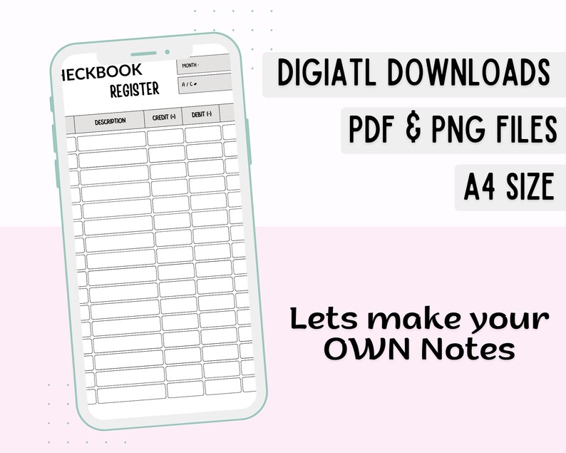 Checkbook Register Template Transaction Register Printable Checkbook ...