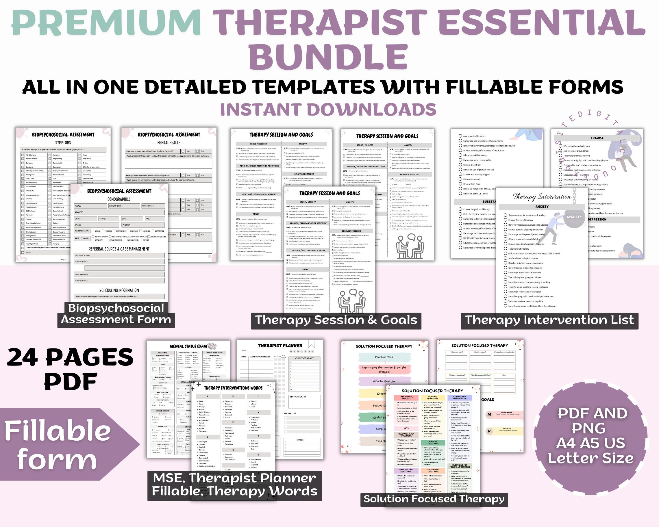 Essential Therapist Bundle, Psychotherapy Documentation Bundle, Therapy ...