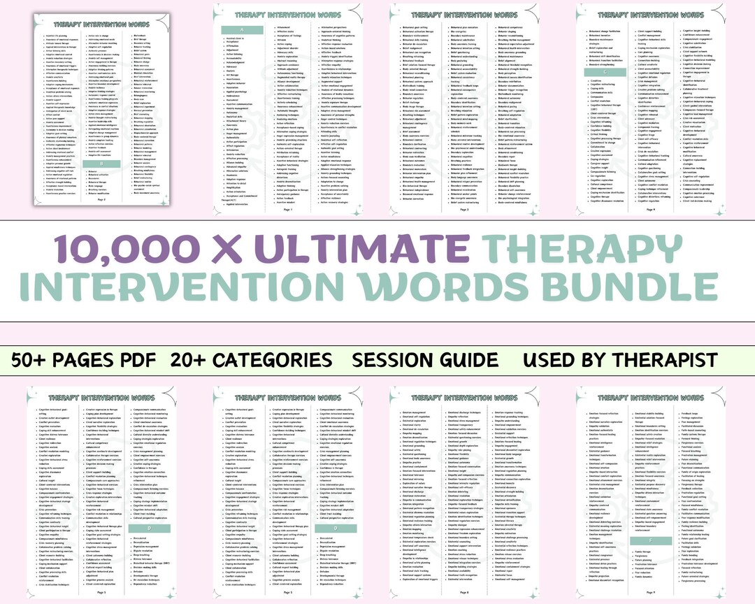 Therapy Intervention Words Bundle: Clinical Documentation (PDF) - Etsy