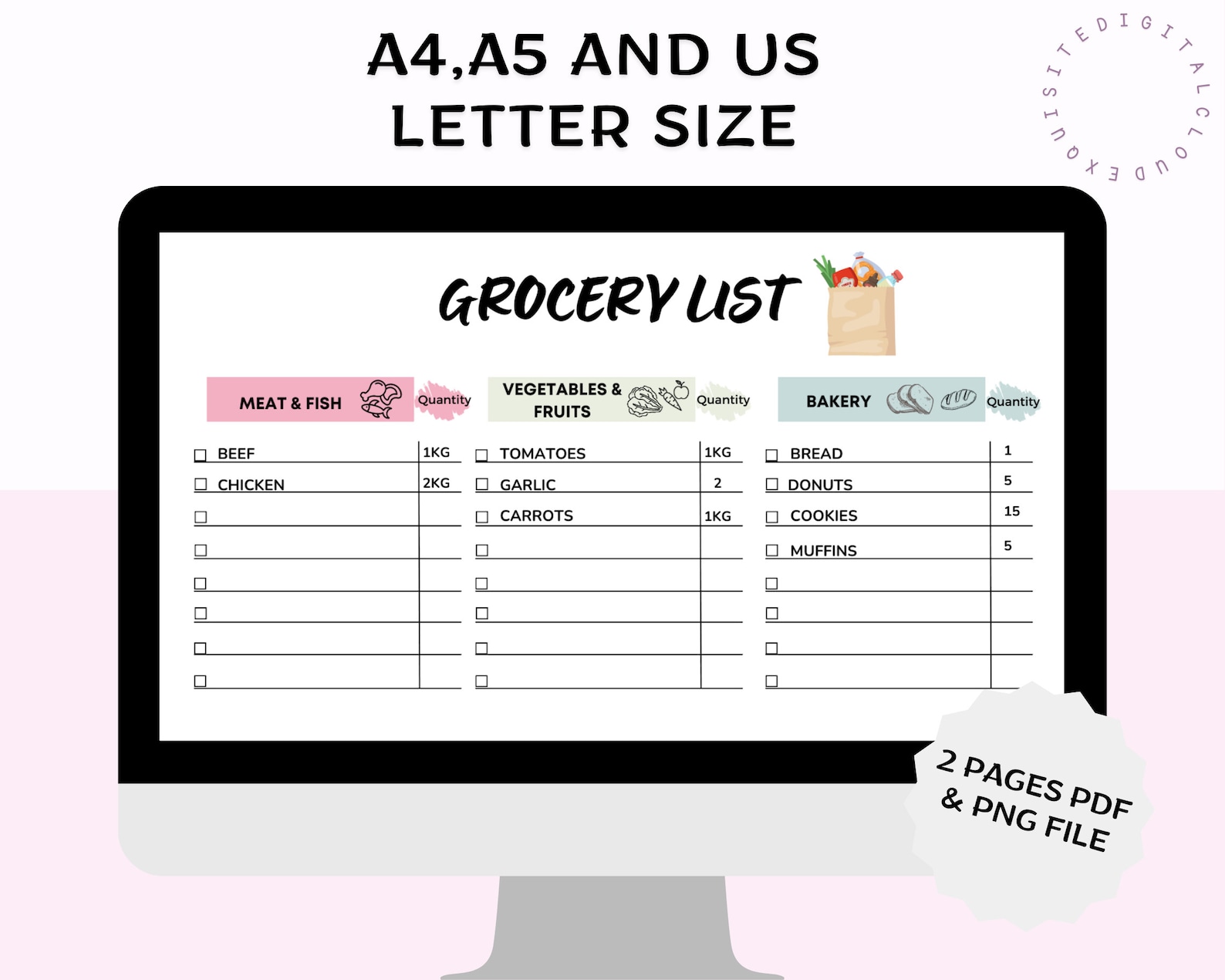 Fillable Grocery List Printable Template Editable Grocery Checklist ...