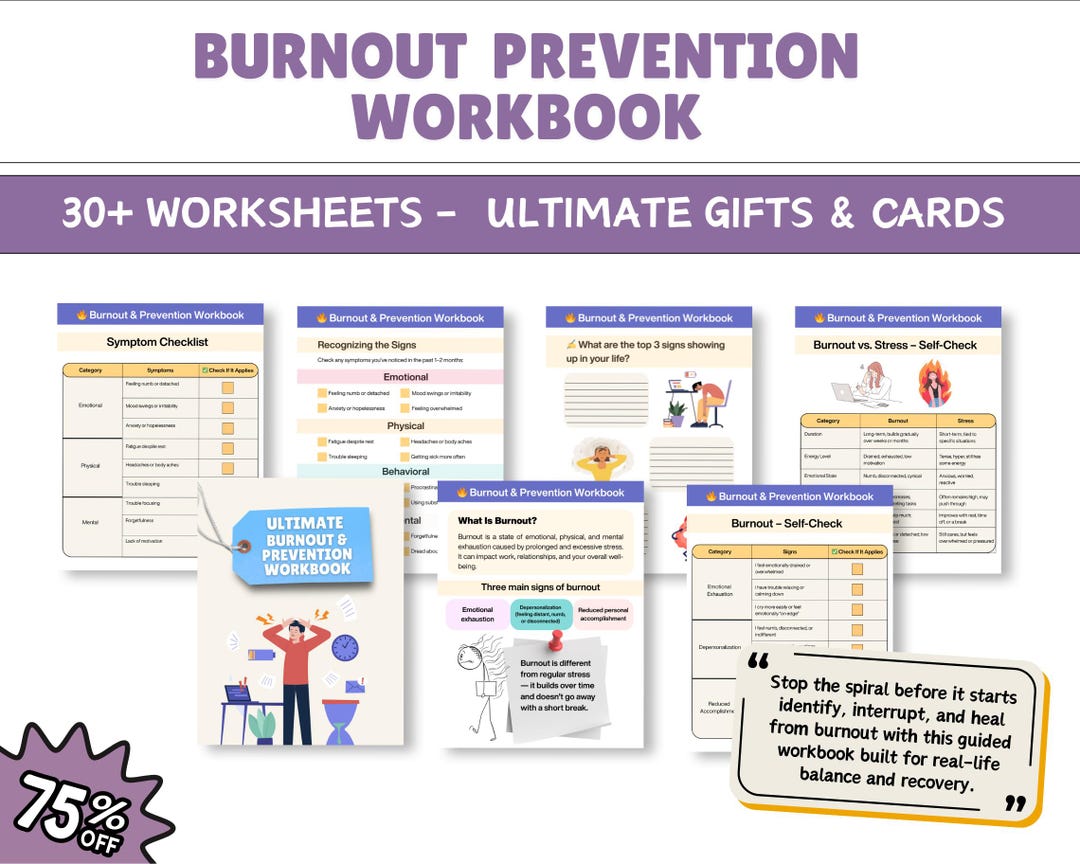 Burnout Prevention Workbook, Overcoming Burnout Worksheets , Stress ...
