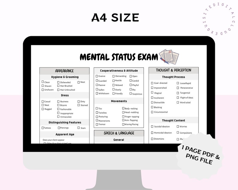 Mental Status Exams, MSE Cheat Sheet, Mental Health Form, Therapy Cheat ...