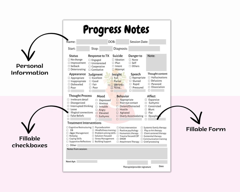 Progress Notes for Therapist Progress Notes Template - Etsy