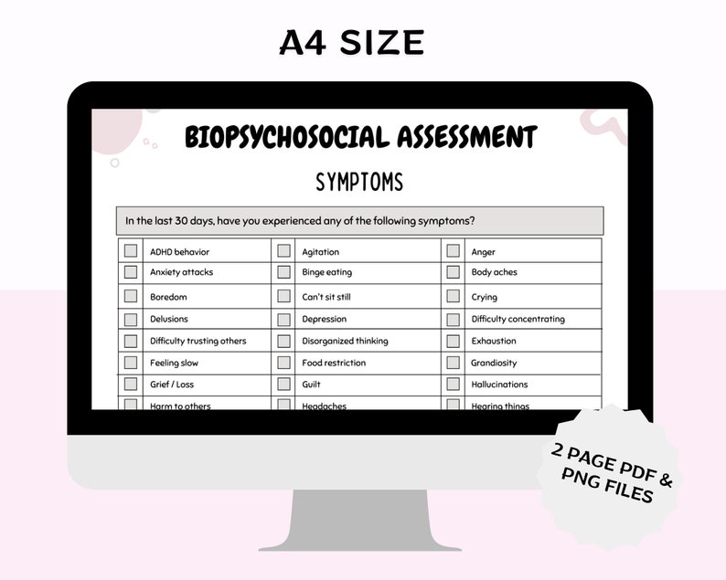 Biopsychosocial Assessment Form 8 Pages Fillable Form Biopsychosocial ...