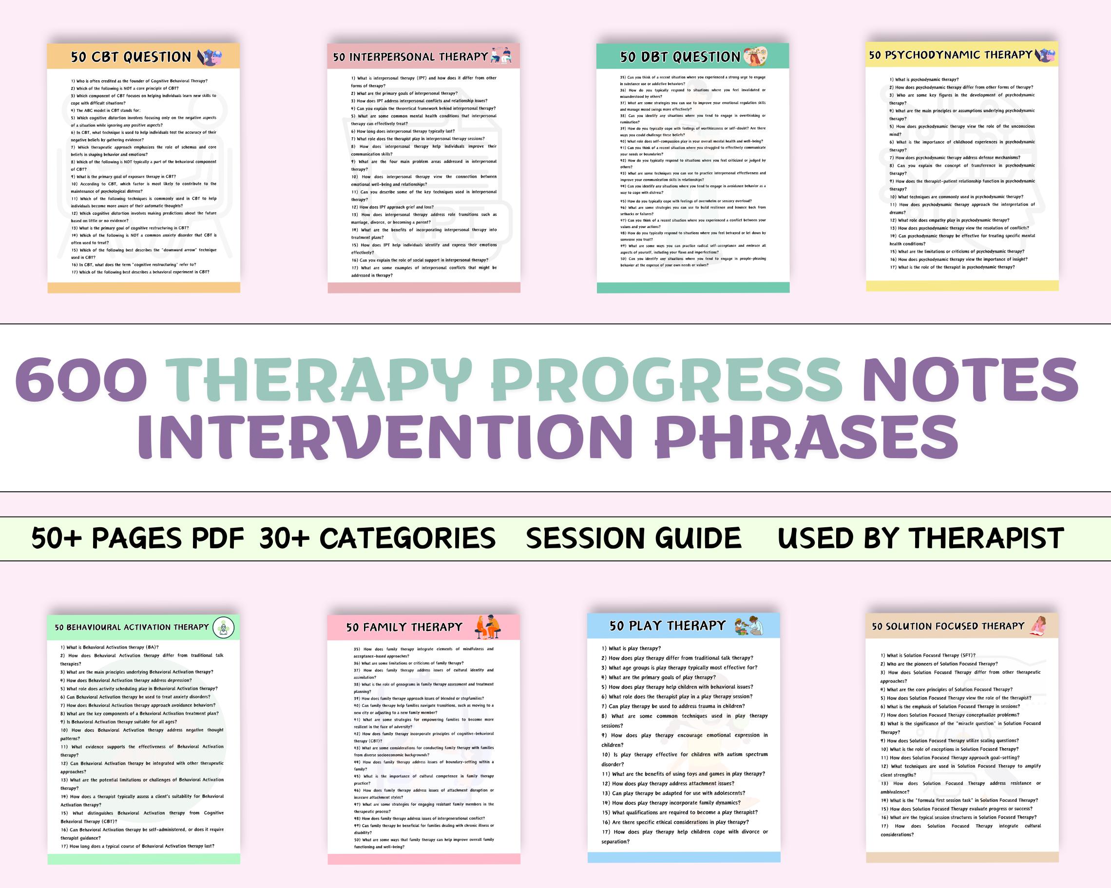 Therapy Progress Notes Intervention Phrases - +600 Interventions With ...