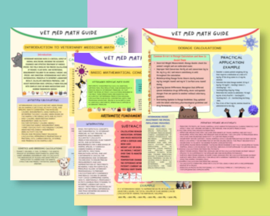Vet Med Math Guide: Veterinary Calculations Cheat Sheets (digital ...