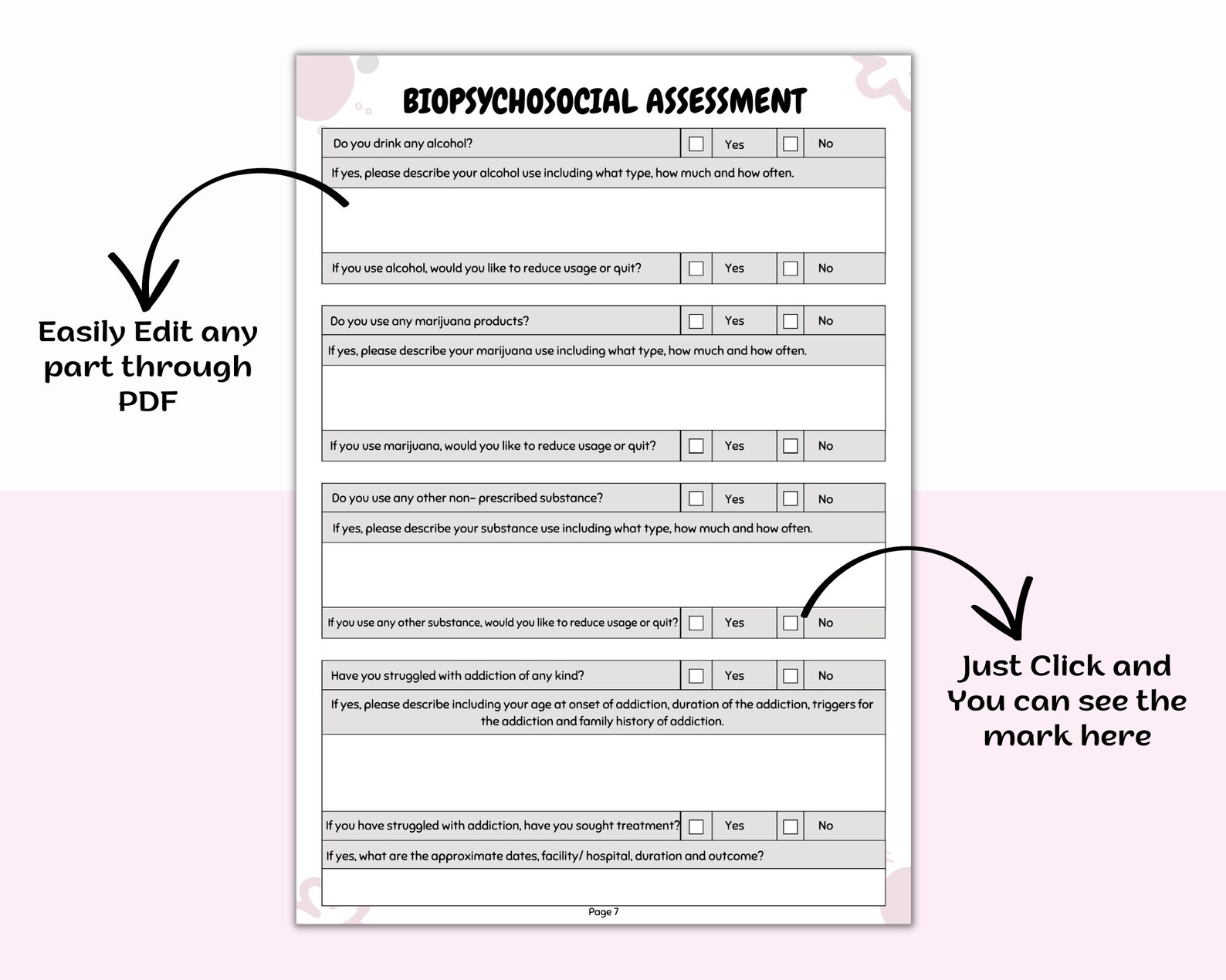 Biopsychosocial Assessment Form 8 Pages Fillable Form Biopsychosocial ...