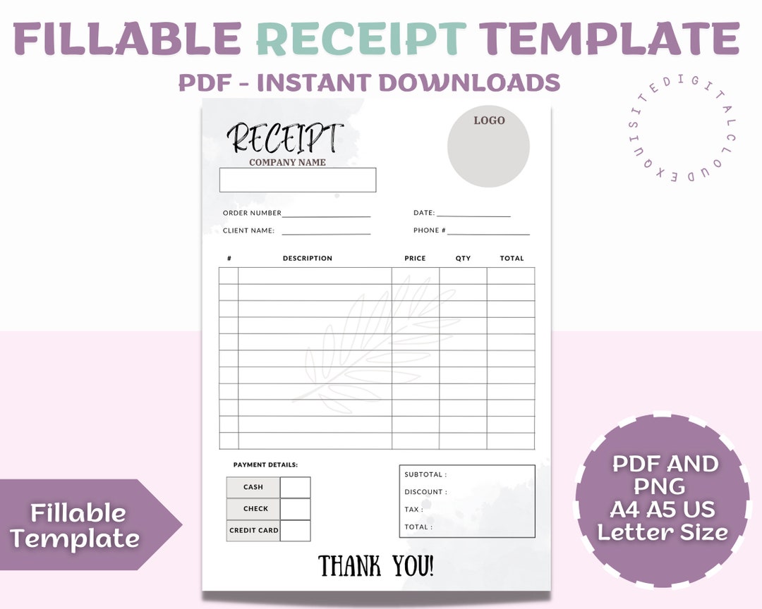 Fillable Receipt Template Printable Cash Receipts Invoice - Etsy Australia