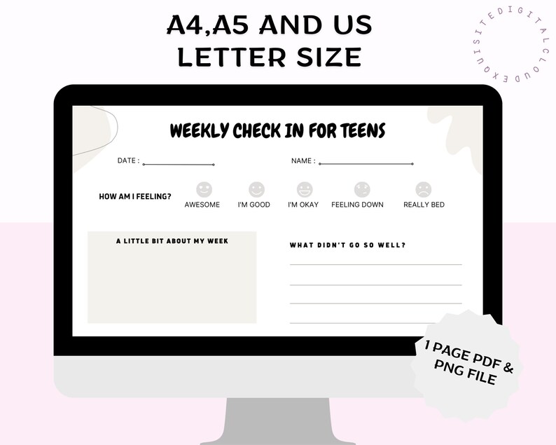 Teens Weekly Check-in Template, Teen Mental Health, School Psychologist ...