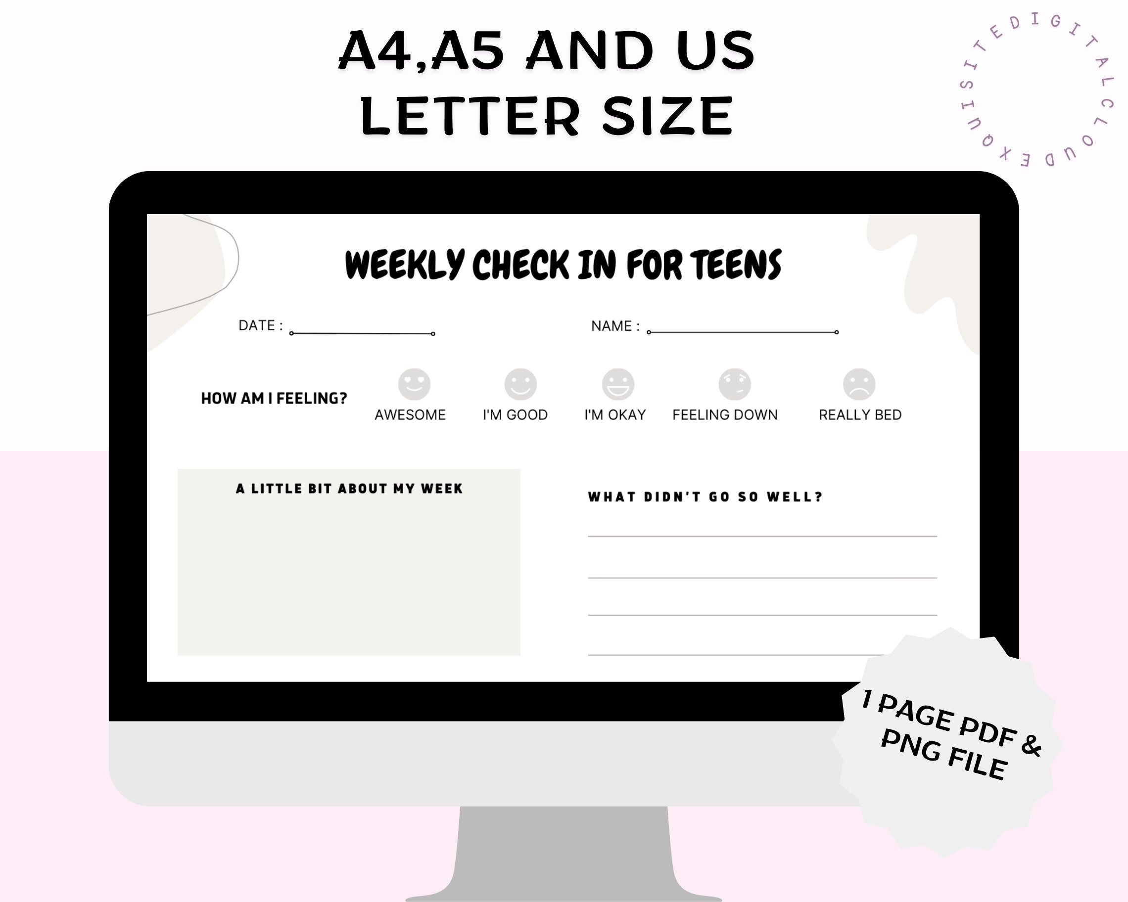 Teens Weekly Check-in Template, Teen Mental Health, School Psychologist ...