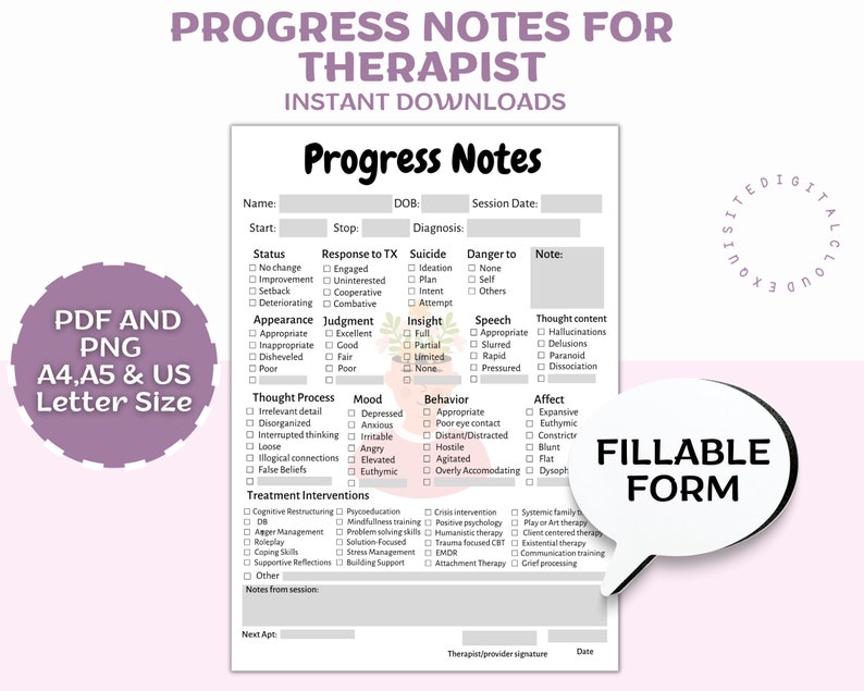 Progress Notes for Therapist Progress Notes Template - Etsy