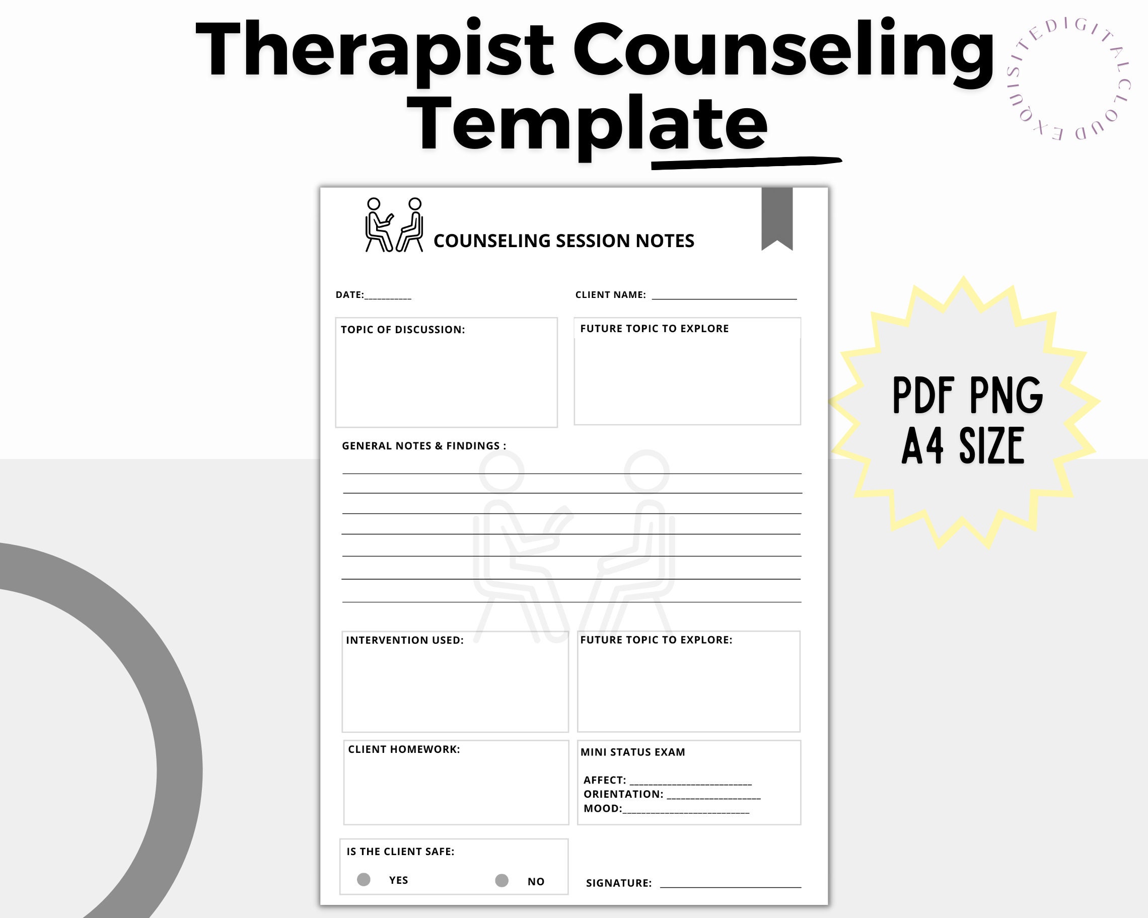 Counseling Session Form for Therapist Counseling Session Notes Client ...