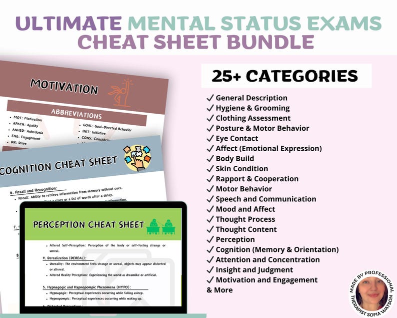 Mental Status Exam Cheat Sheets: Therapist Tools (PDF & PNG) - Etsy