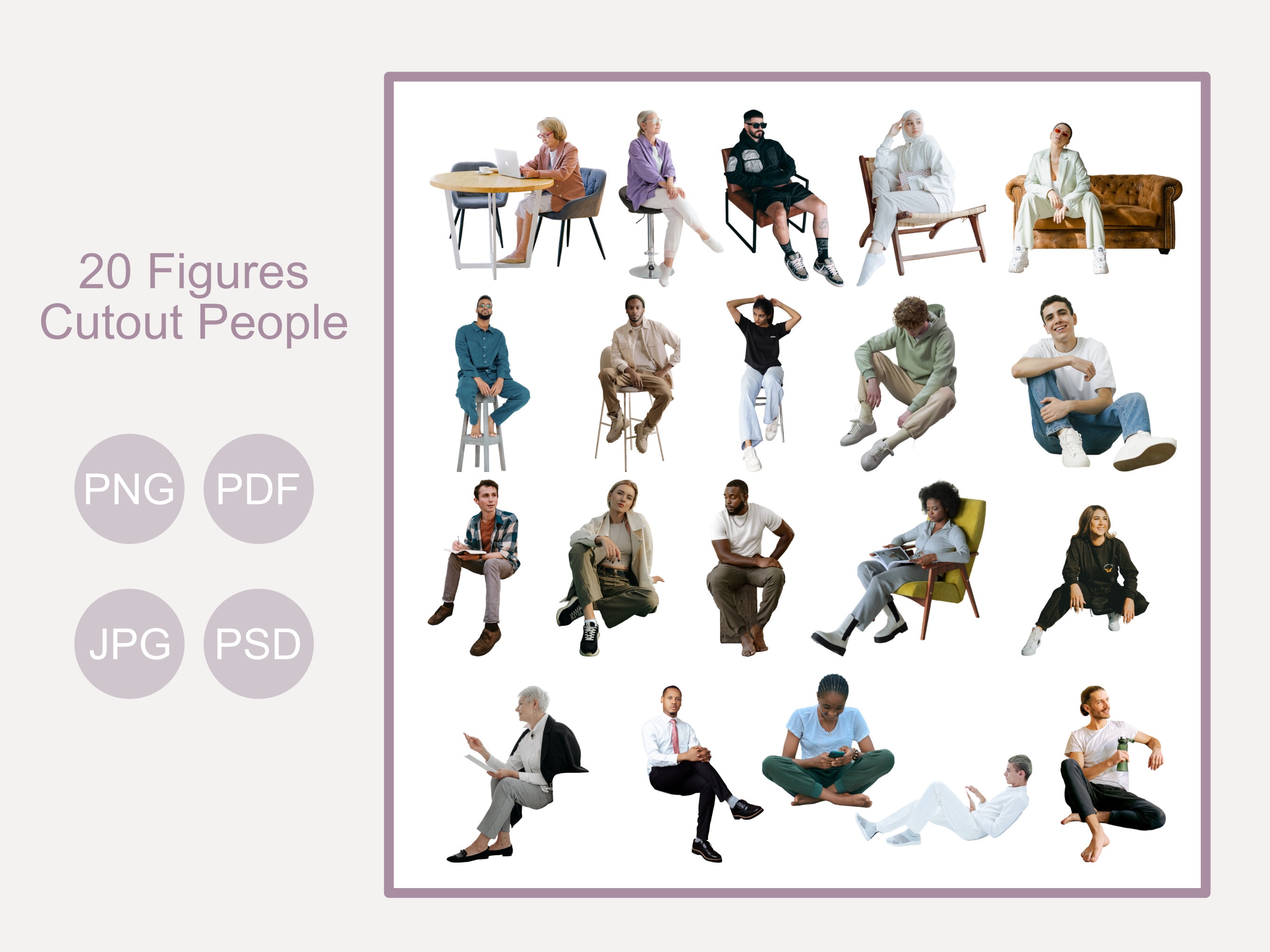 Cutout Realistic People Sitting Version 6 20 Pack Photoshop - Etsy