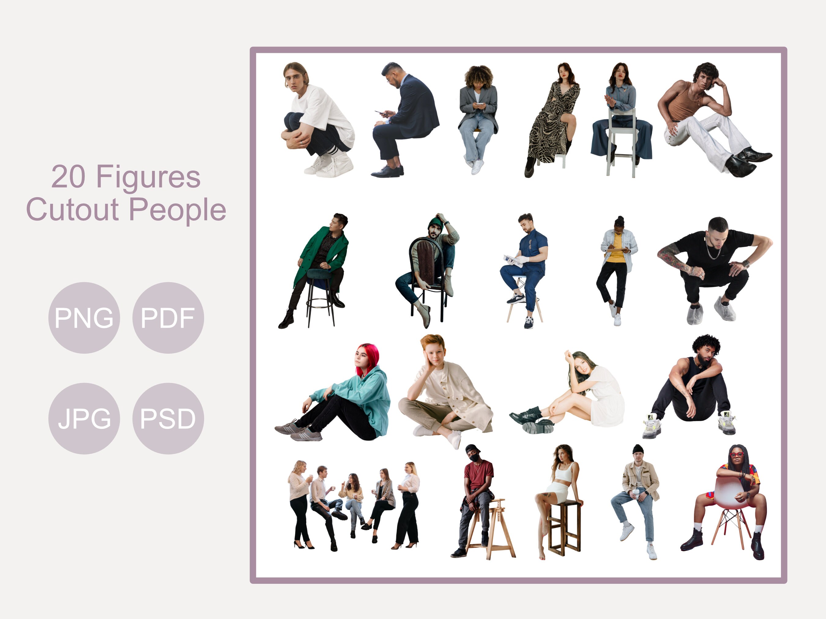 Cutout Realistic People Sitting Version 2 20 Pack Photoshop - Etsy