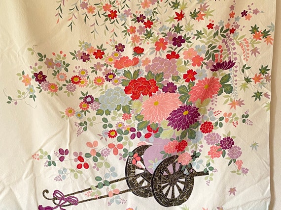 HANAGURUMA Flower Cart Japanese Vintage Silk Furoshiki - Etsy